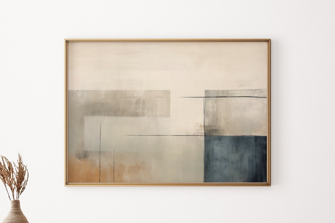 Abstract Art Print, Modern Beige Blue Wall Decor, Minimalist Unframed ...