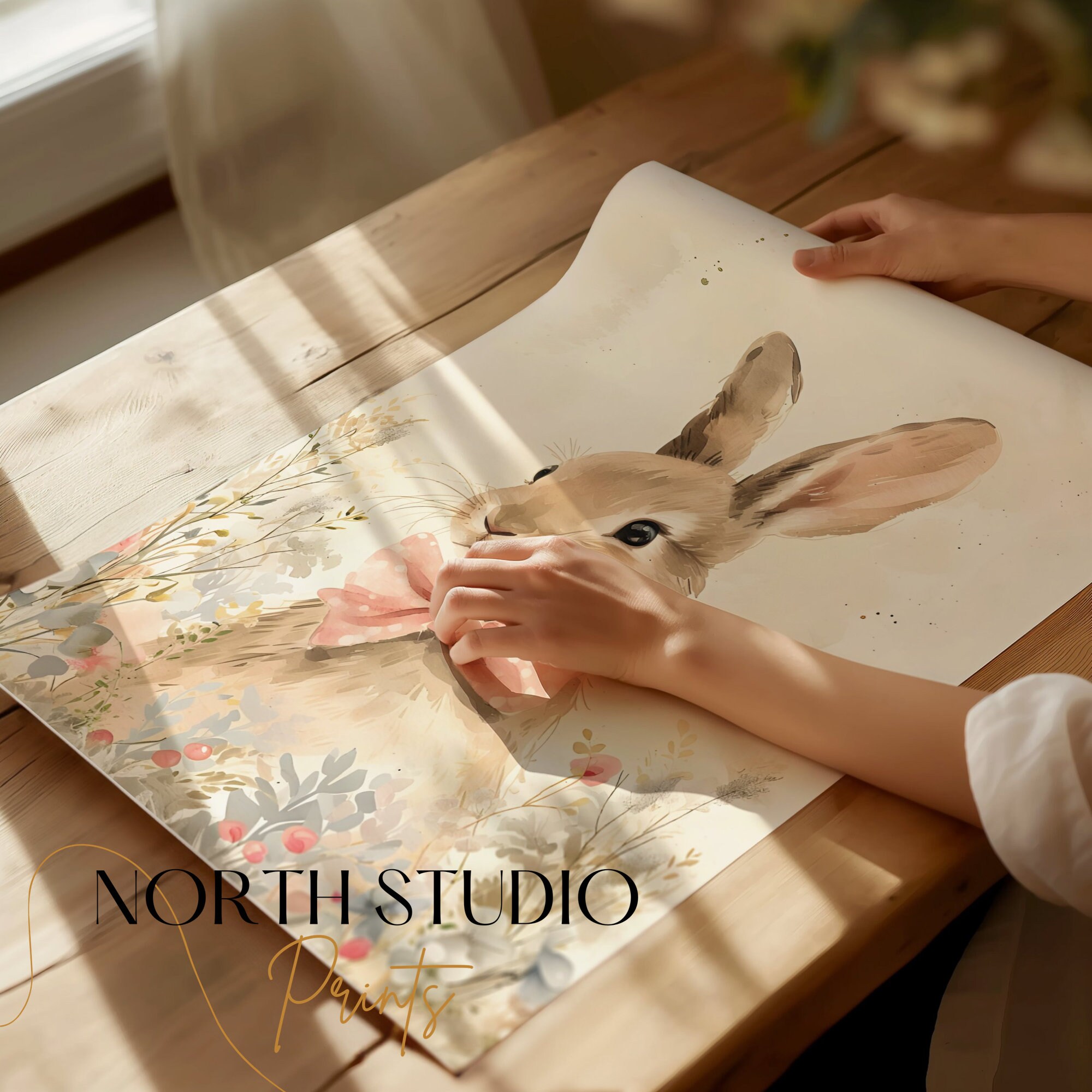 Cute Bunny Wall Art, Nursery Decor, Animal Illustration, Rabbit With ...