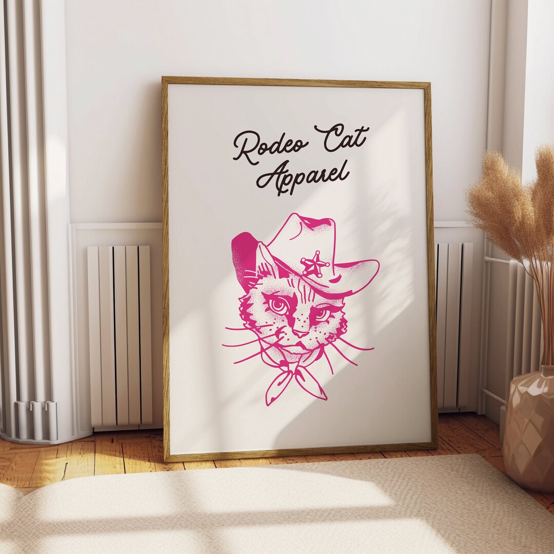 Rodeo Cat Apparel Wall Art Poster, Vintage Cat Graphic Design, Fun Home ...