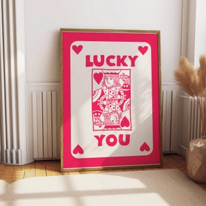 Lucky You Playing Card Poster, King of Hearts Art Print, Retro Game ...