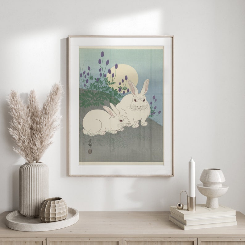 Japanese Rabbit Art, Vintage Rabbit Wall Art, Japanese Woodblock Print ...