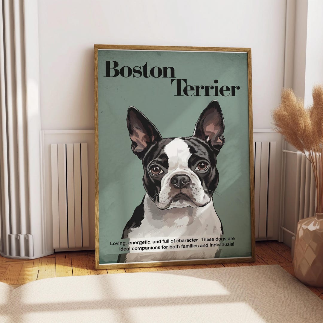 Boston Terrier Dog Art Print, Boston Terrier Poster, Dog Lover Gift ...