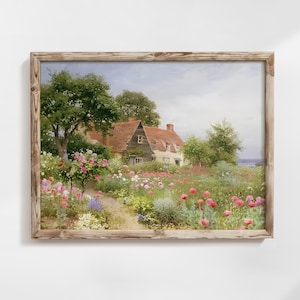 Vintage Cottage Garden Poster, Unframed Wall Art, Pastel Flower ...