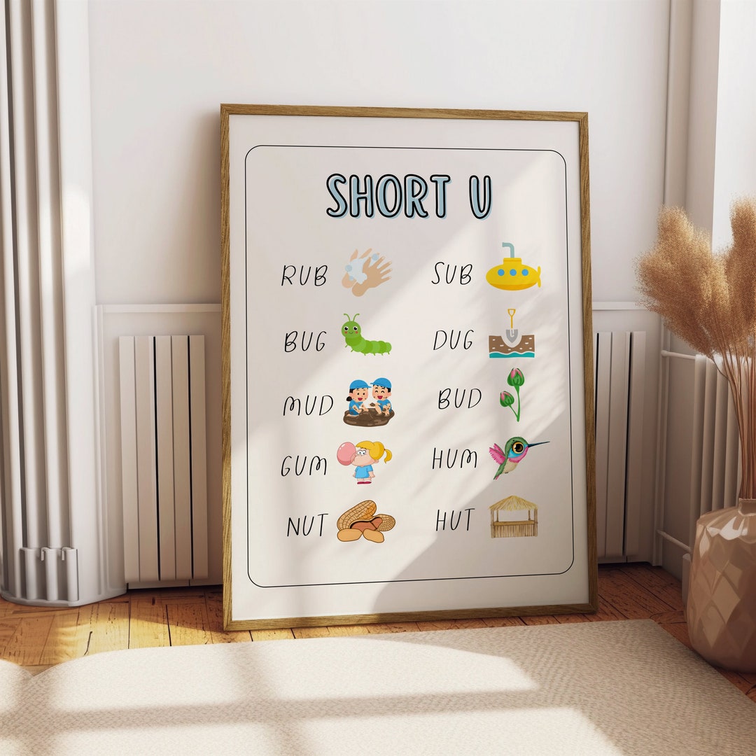 Short U Vowel Sound Words Poster, Educational Wall Art for Kids ...