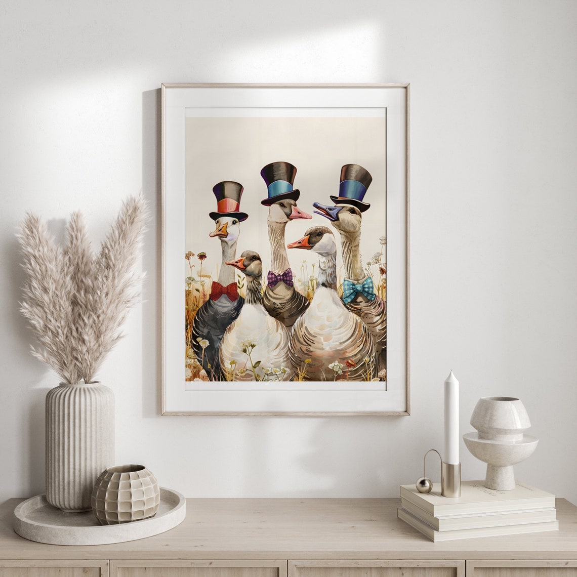 Silly Goose Vintage Unframed Poster, Whimsical Geese Wearing Hats, Fun ...