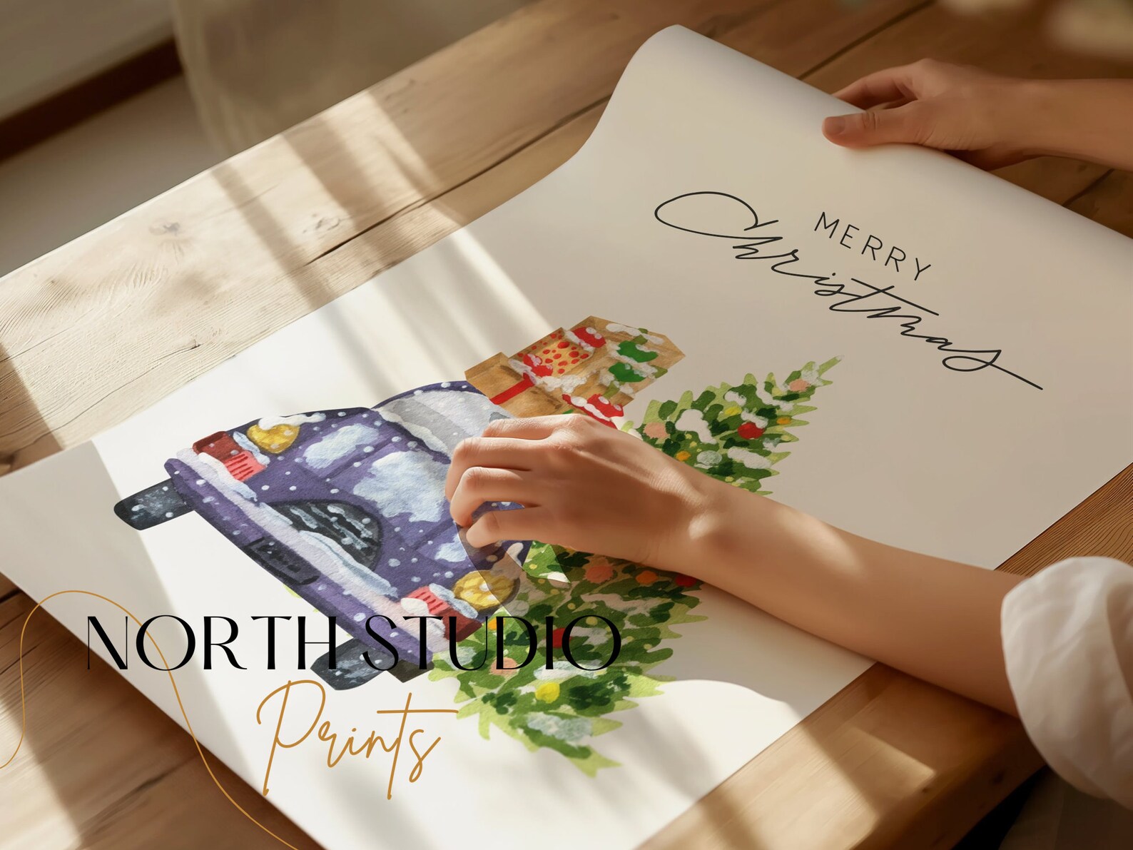 Merry Christmas Wall Art, Car With Presents, Winter Holiday Decor ...