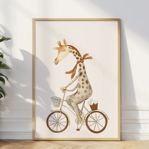 Giraffe Riding Bicycle Wall Art, Nursery Decor Poster, Cute Animal ...