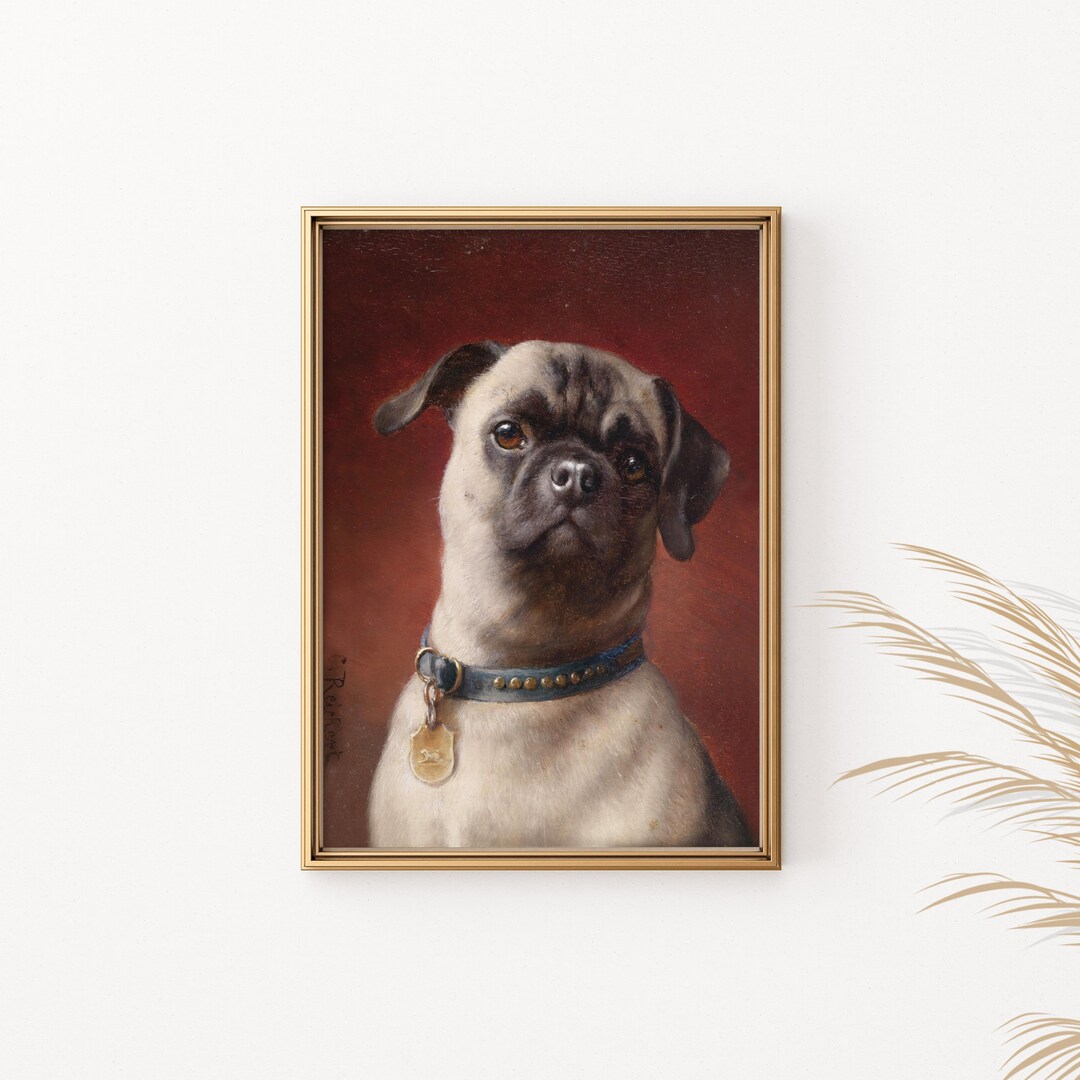 Pug Portrait Wall Art, Pug Dog Unframed Poster, Pet Lover Gift, Cute ...