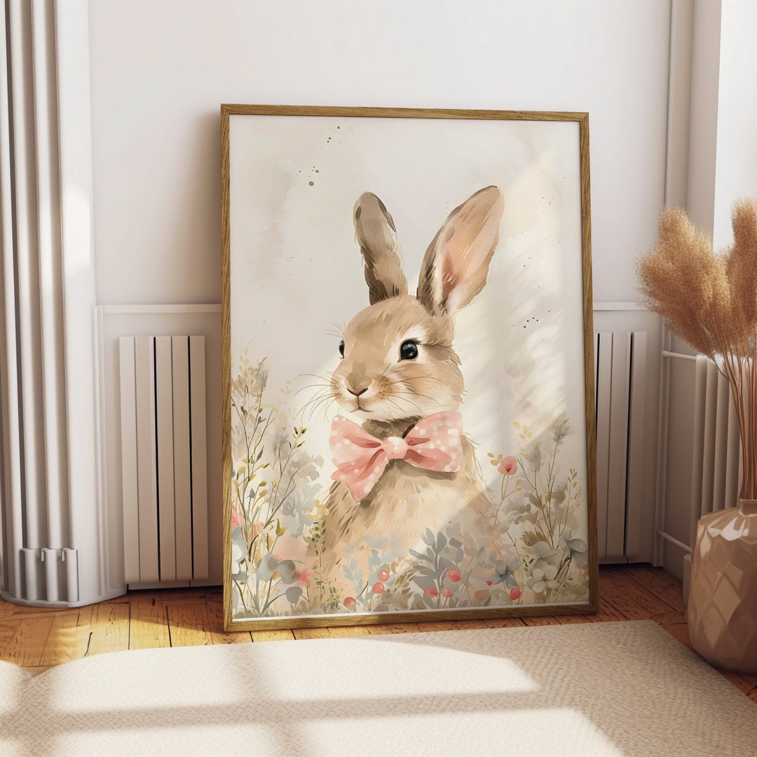 Cute Bunny Wall Art, Nursery Decor, Animal Illustration, Rabbit With ...