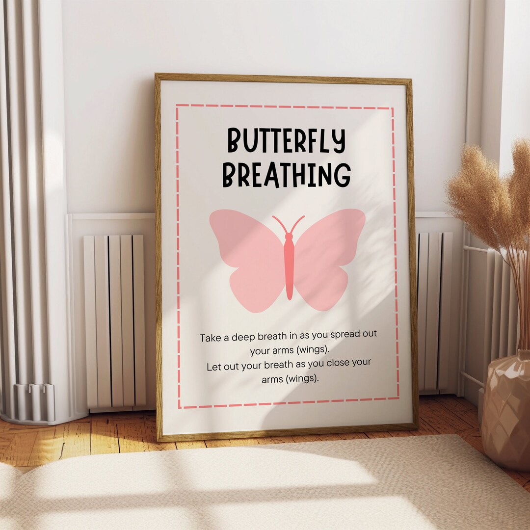 Butterfly Breathing Wall Art, Mindfulness Poster, Kids Room Decor ...