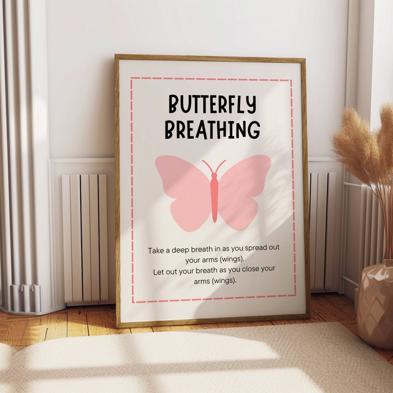 Butterfly Breathing Wall Art, Mindfulness Poster, Kids Room Decor ...