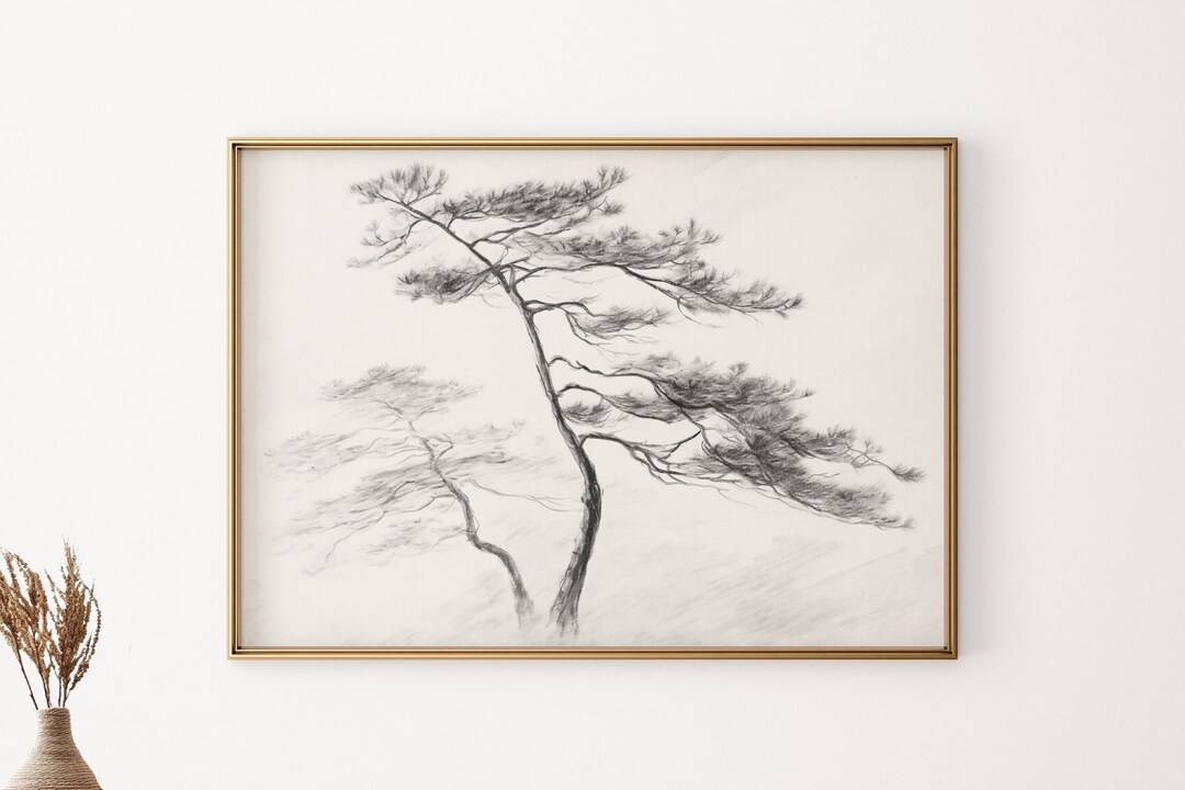 Japanese Ink Tree Art, Vintage Botanical Wall Art, Monochrome Nature ...