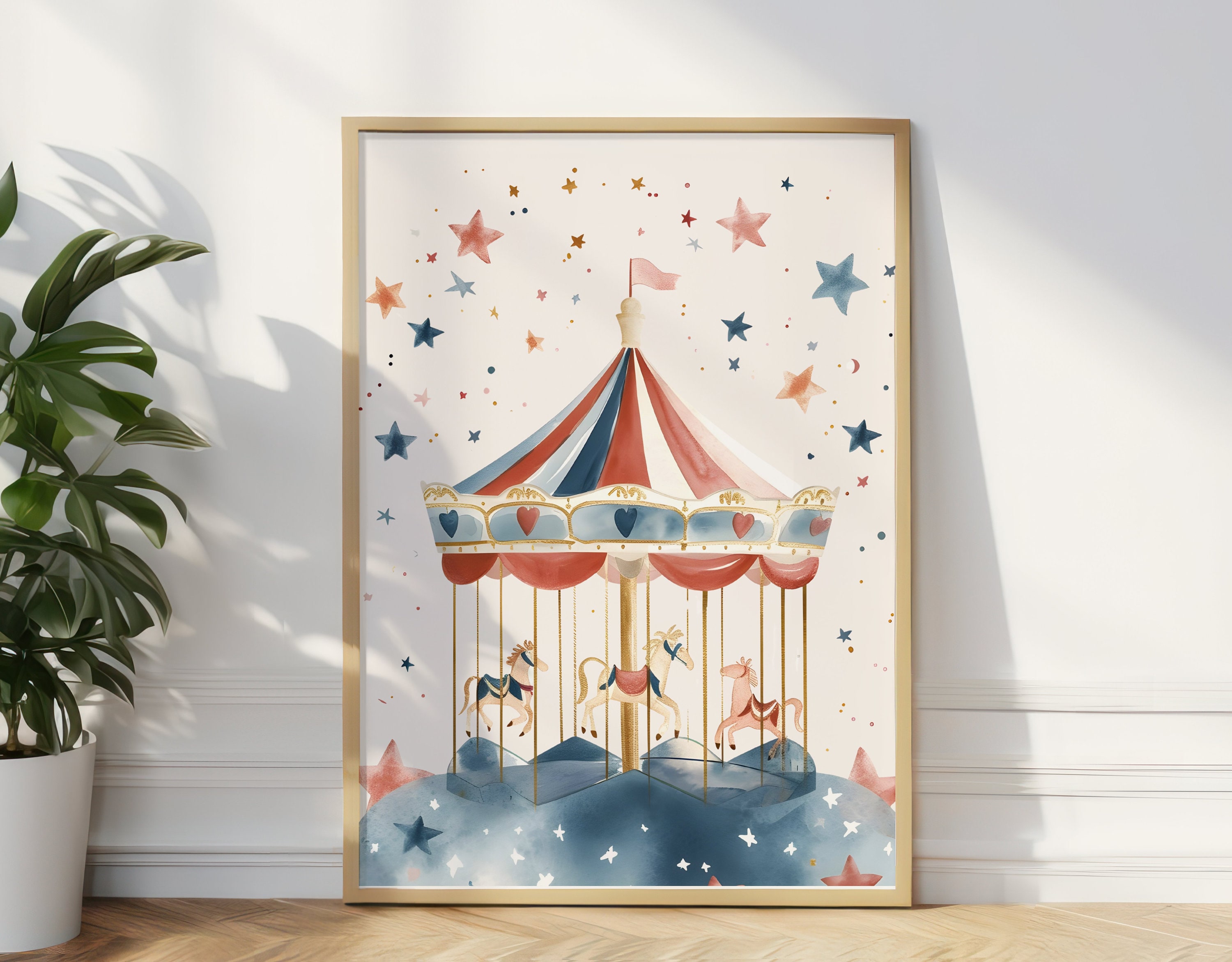 Carousel Wall Art Print, Children's Room Decor, Whimsical Nursery Art ...
