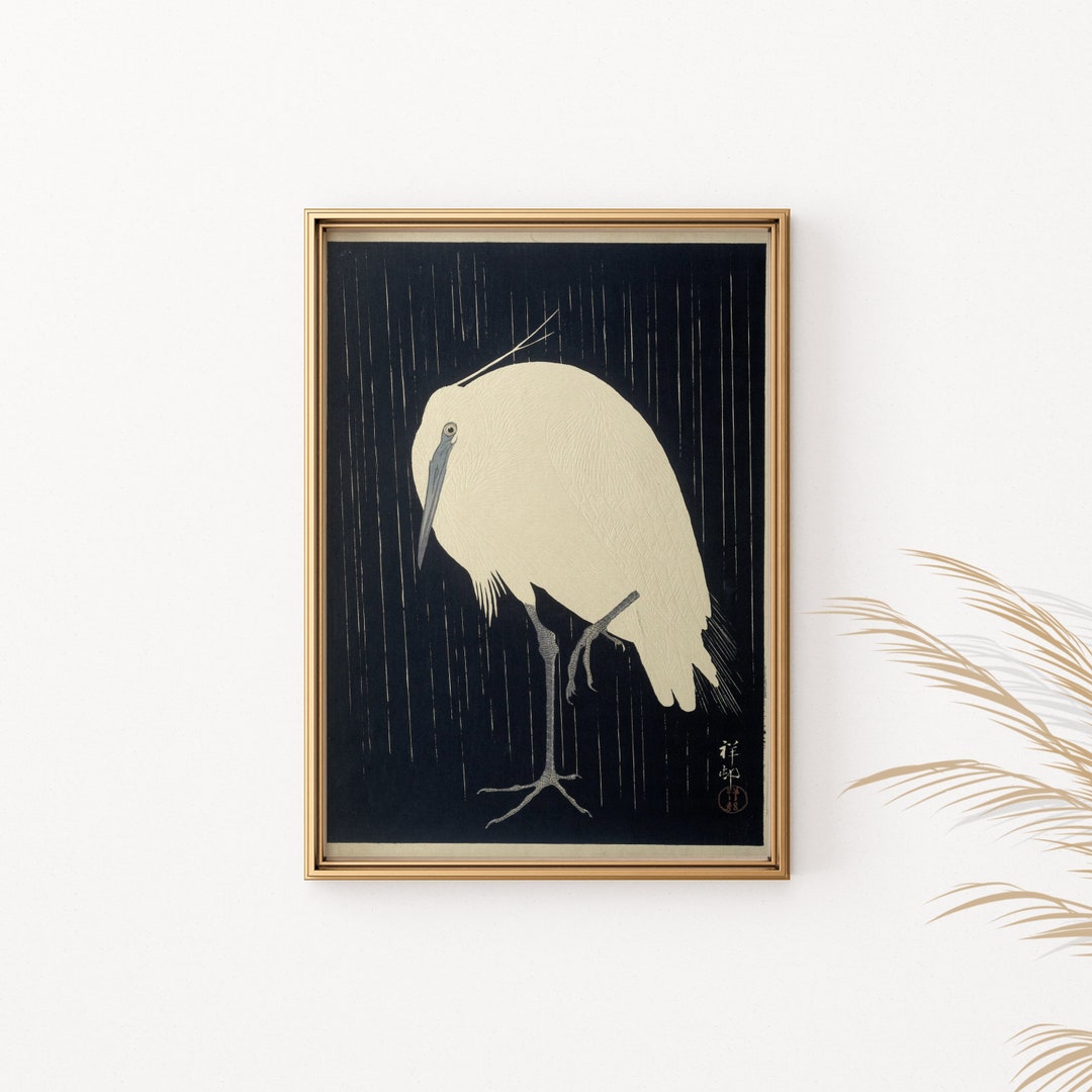 Japanese Egret Wall Art, Minimalist Bird Poster, Vintage Japanese Art ...
