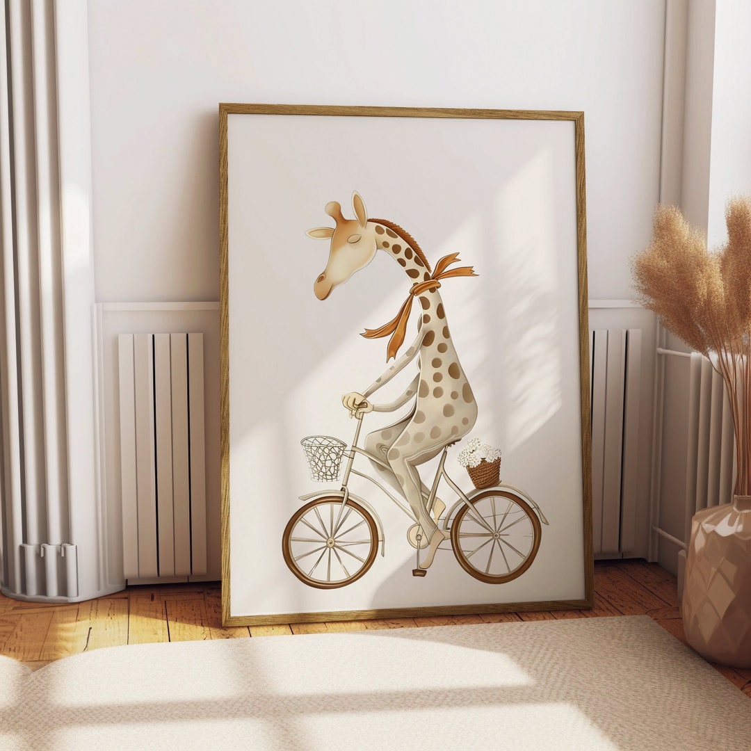Giraffe Riding Bicycle Wall Art, Nursery Decor Poster, Cute Animal ...