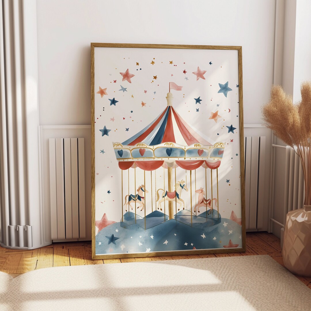 Carousel Wall Art Print, Children's Room Decor, Whimsical Nursery Art ...