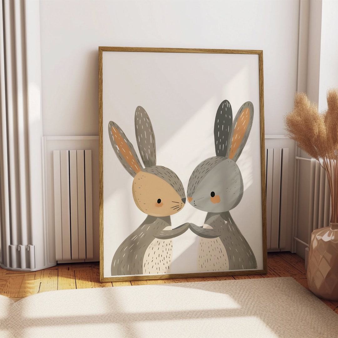 Cute Bunny Wall Art, Nursery Rabbit Print, Animal Illustration Poster ...