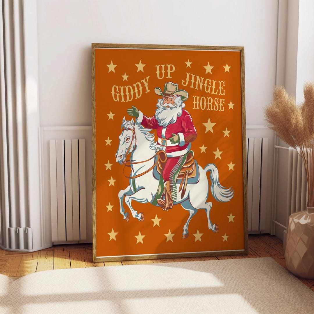 Vintage Santa Riding Horse Poster, Giddy up Jingle Horse, Retro ...