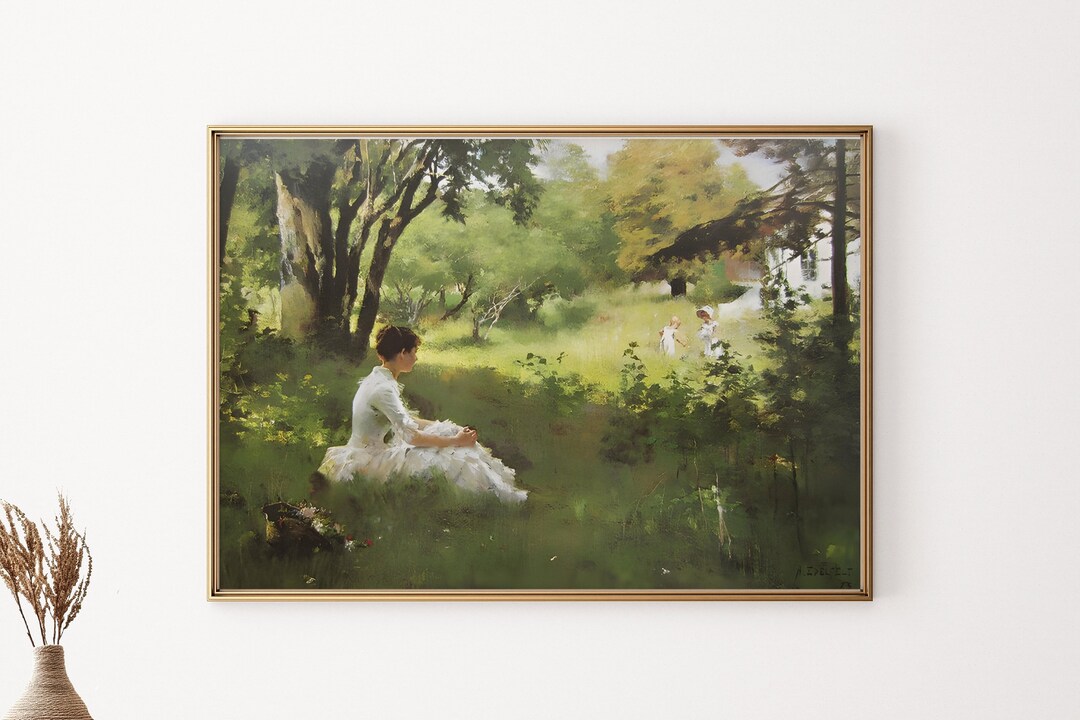 Vintage Garden Scene Unframed Poster, Wall Art Print, Romantic Nature ...