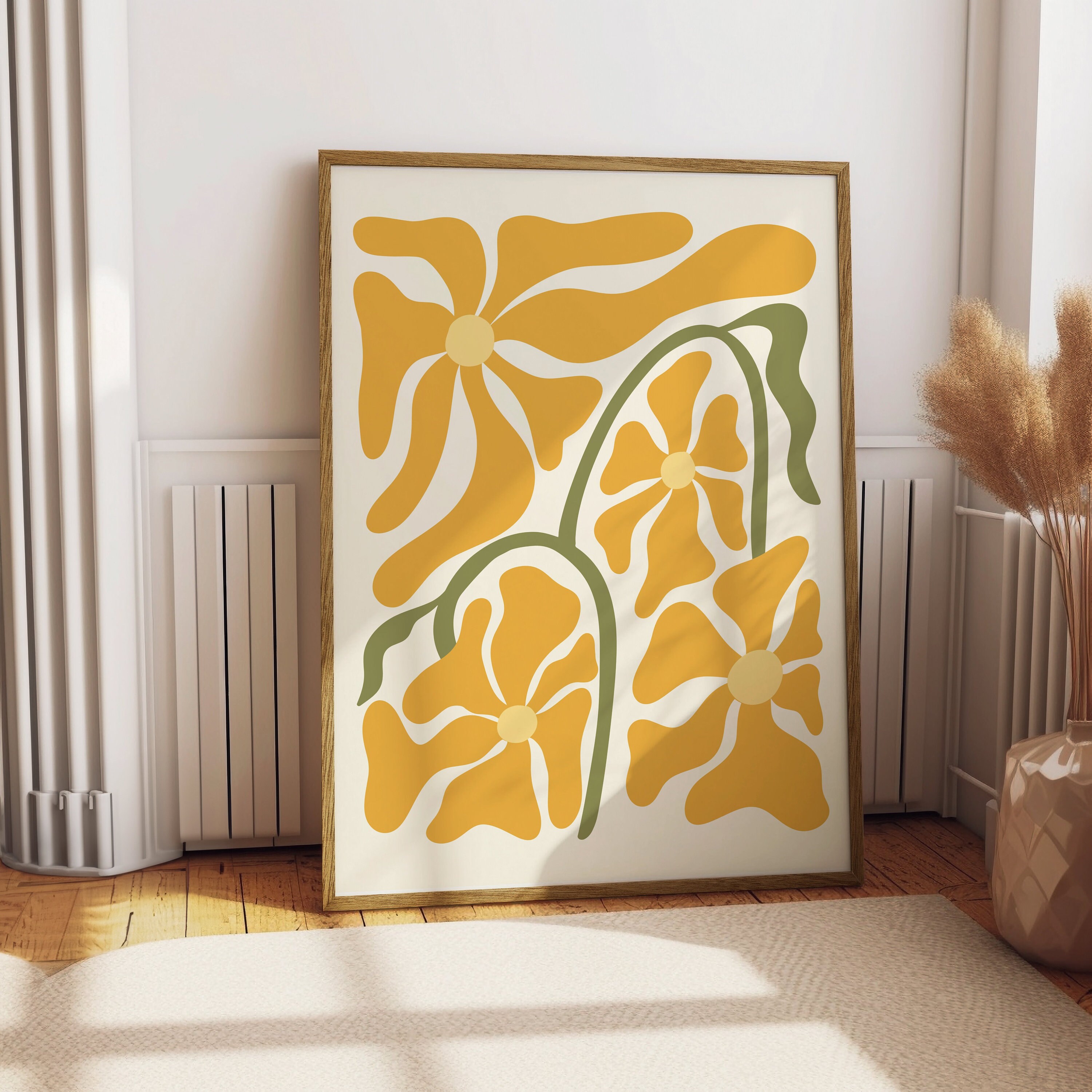 Modern Abstract Floral Wall Art, Yellow and Green Flower Art Print ...