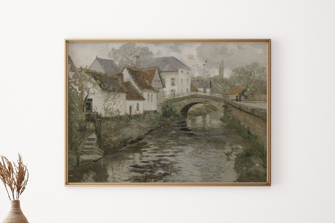 Vintage Village Scene Wall Art, Rustic Countryside Poster, Unframed ...
