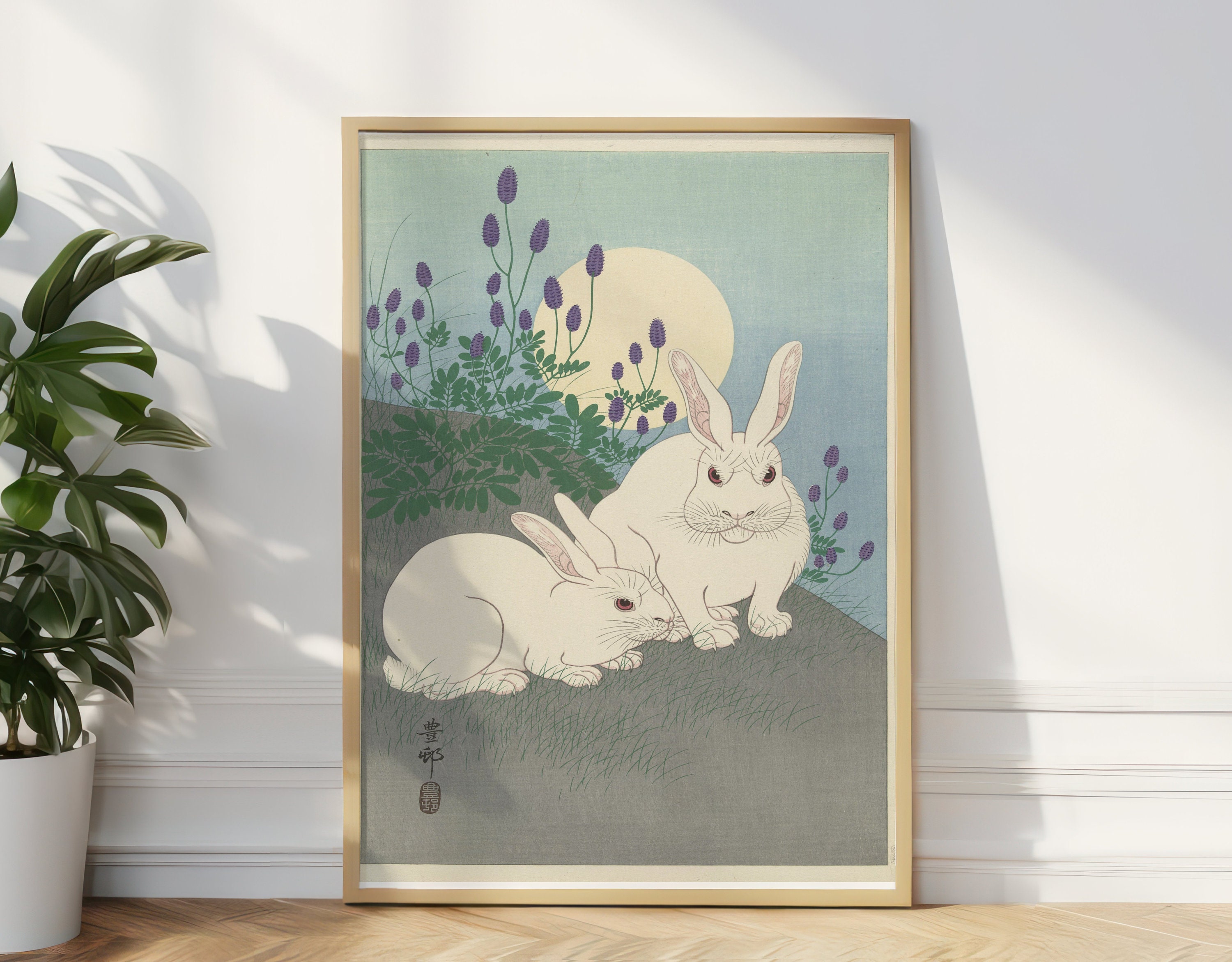 Japanese Rabbit Art, Vintage Rabbit Wall Art, Japanese Woodblock Print ...