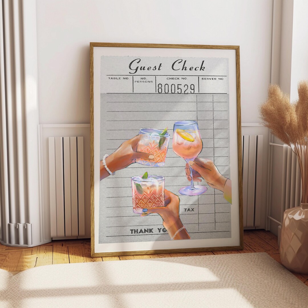 Vintage Guest Check Poster, Art Print of Hands Holding Cocktails, Retro ...