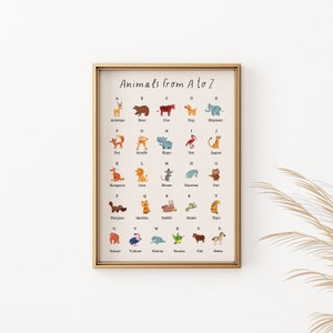 Animals From A to Z Poster, Alphabet Animal Wall Art for Kids ...