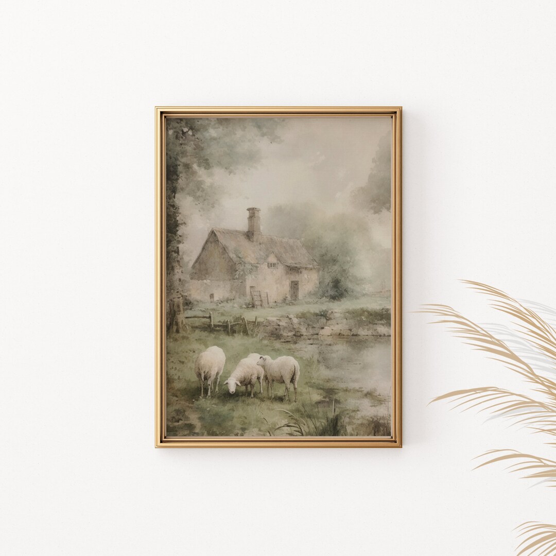 Rustic Countryside Wall Art, Sheep Pasture Unframed Poster, Vintage ...