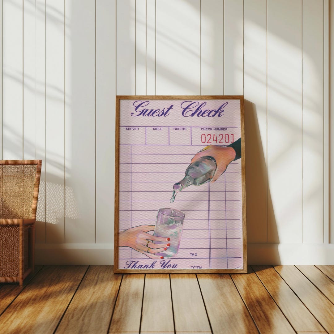 Retro Guest Check Aesthetic Art Print, Unique Wall Decor for Kitchen or ...