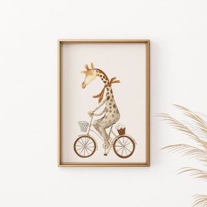 Giraffe Riding Bicycle Wall Art, Nursery Decor Poster, Cute Animal ...