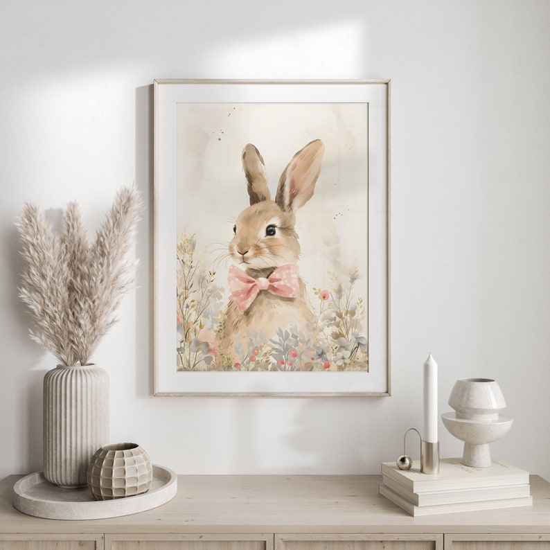 Cute Bunny Wall Art, Nursery Decor, Animal Illustration, Rabbit With ...