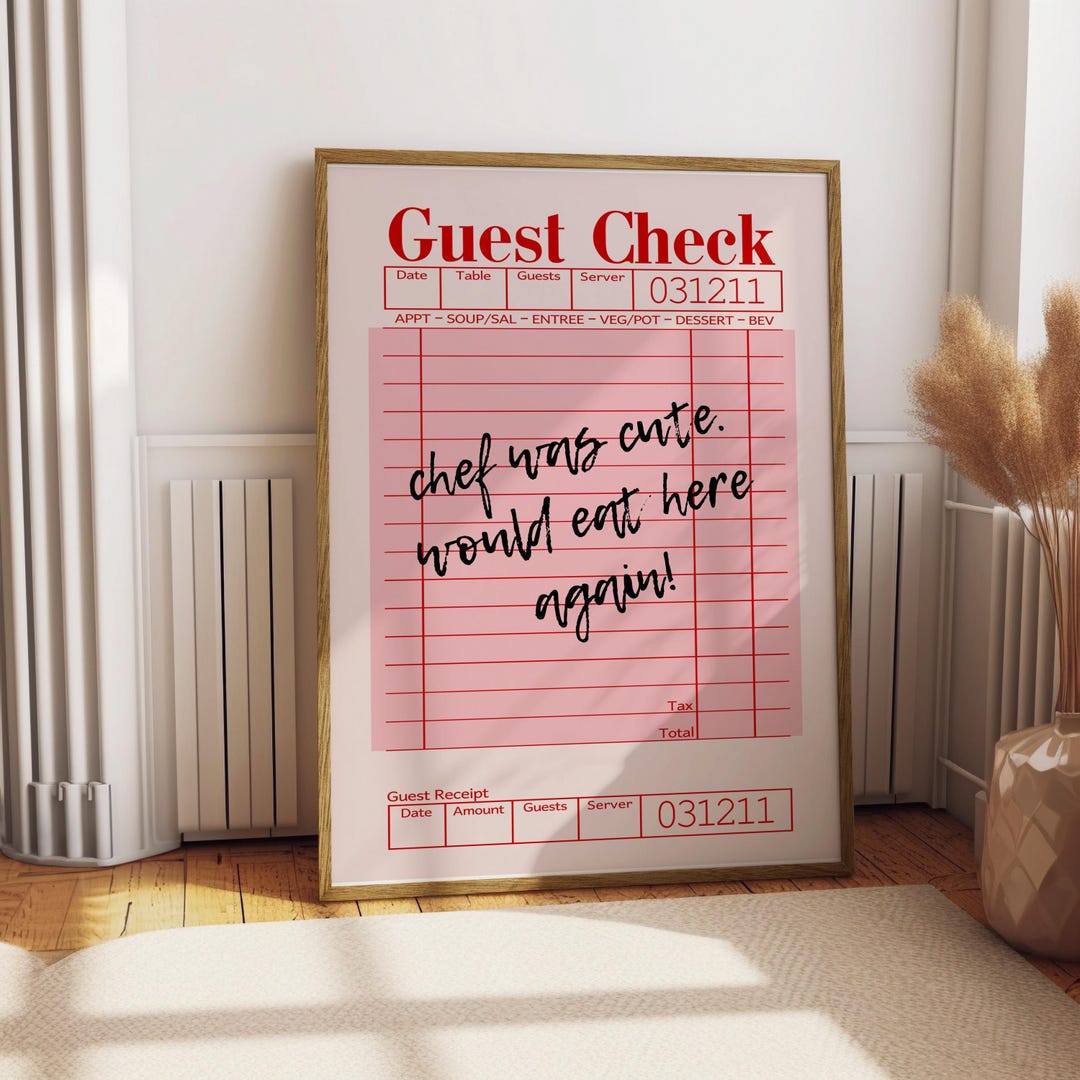Custom Vintage Guest Check Poster, Retro Receipt Art, Kitchen Decor, Restaurant Inspired Wall ...