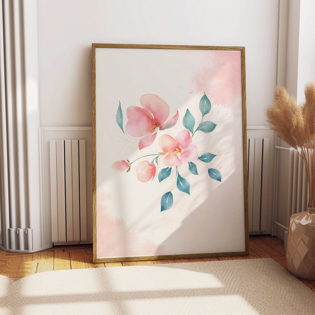 Pink Floral Wall Art, Watercolor Flower Poster, Botanical Art Print ...