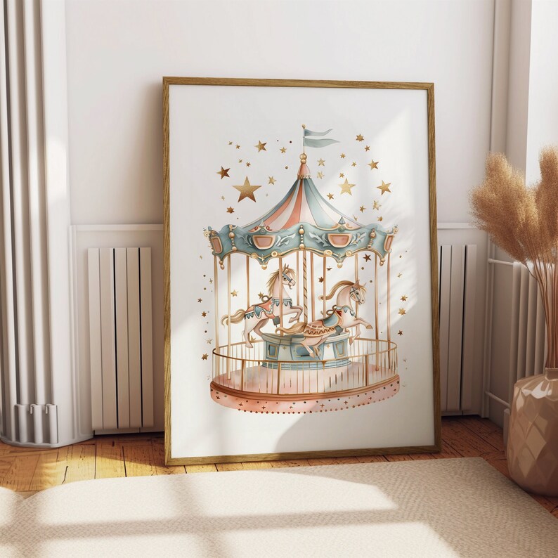 Carousel Horse Wall Art Print, Nursery Room Decor, Kids Room Wall Art, Children's Room Poster ...