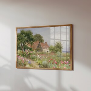 Vintage Cottage Garden Poster, Unframed Wall Art, Pastel Flower ...