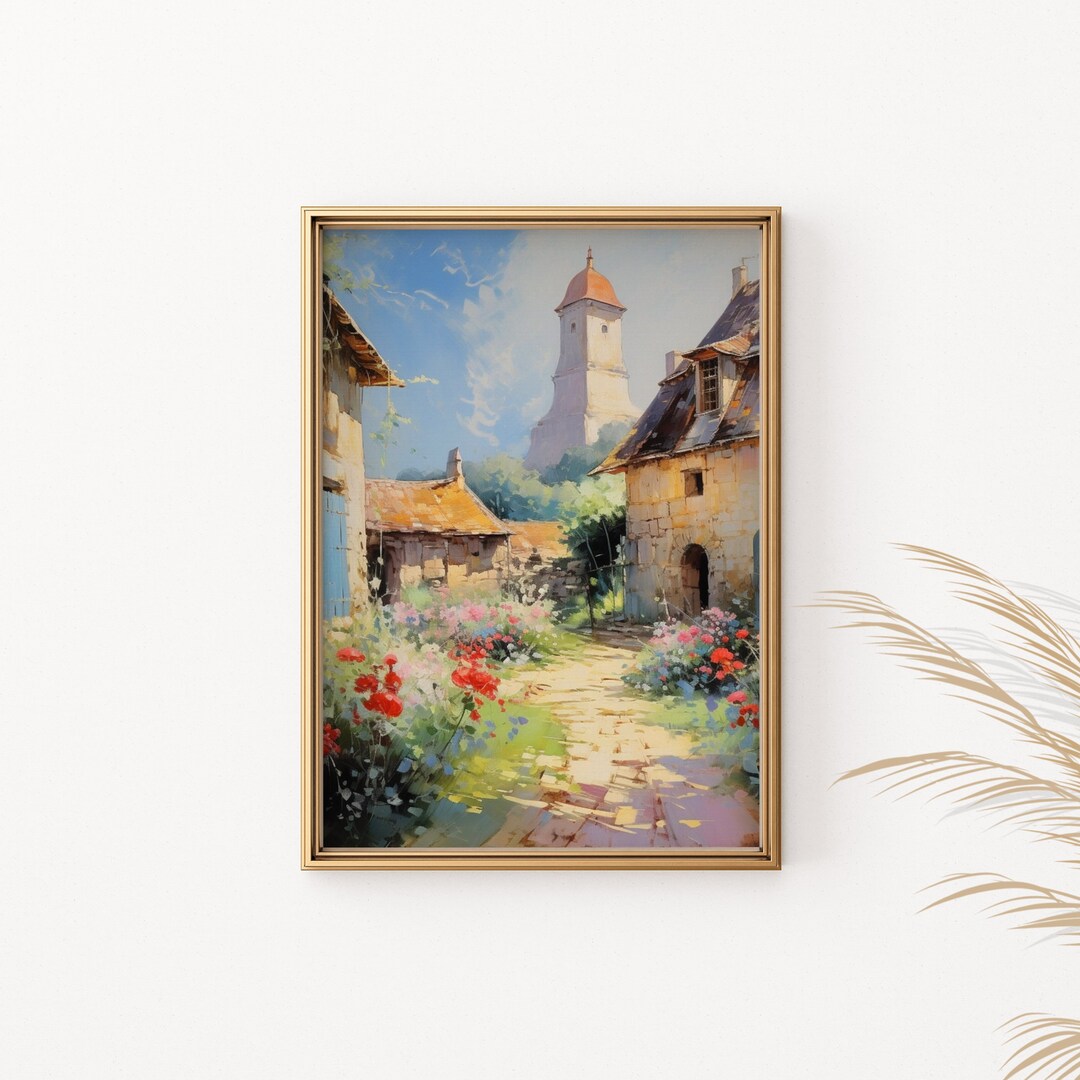 Vintage European Village Wall Art, French Countryside Scene Print ...