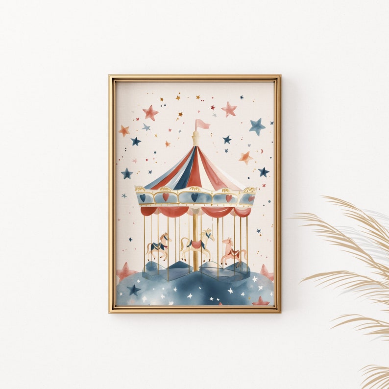 Carousel Wall Art Print, Children's Room Decor, Whimsical Nursery Art ...