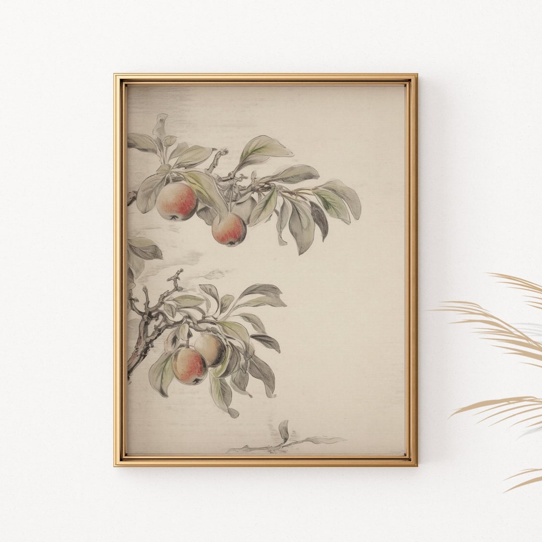 Vintage Peach Tree Illustration Poster, Botanical Wall Art, Rustic ...