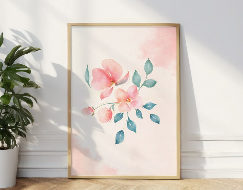 Pink Floral Wall Art, Watercolor Flower Poster, Botanical Art Print ...