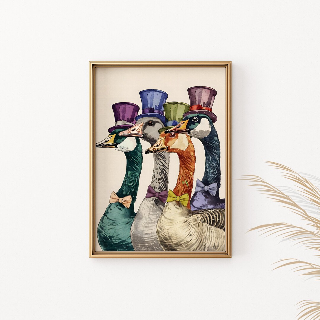 Silly Goose Vintage Unframed Poster, Quirky Wall Art, Colorful Goose ...