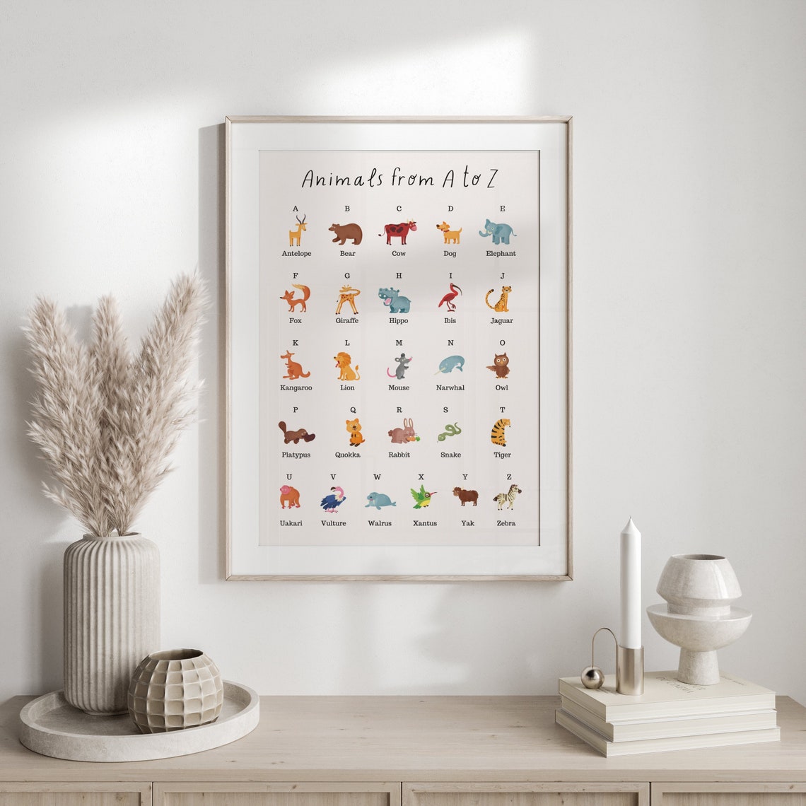 Animals From A to Z Poster, Alphabet Animal Wall Art for Kids ...
