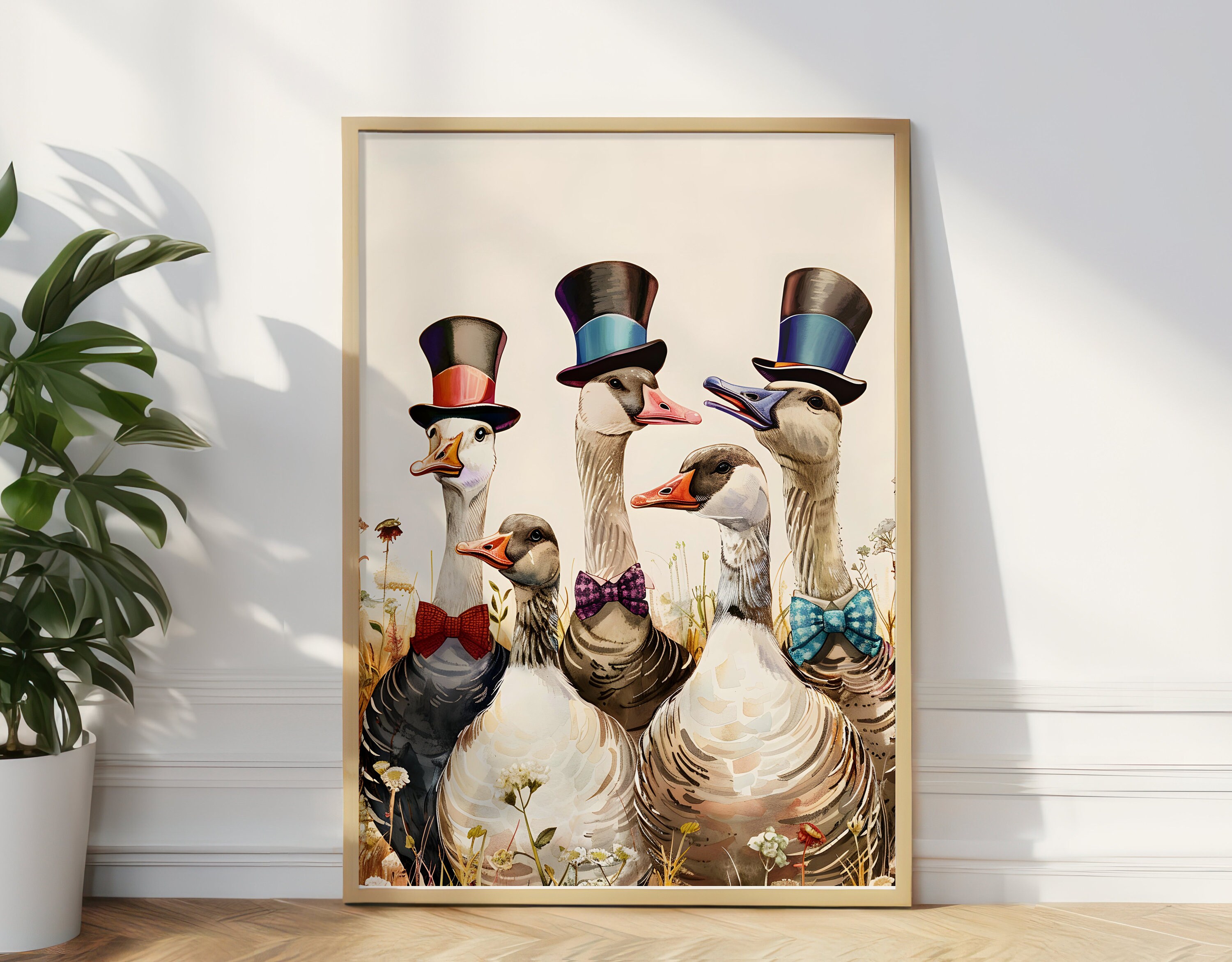 Silly Goose Vintage Unframed Poster, Whimsical Geese Wearing Hats, Fun ...