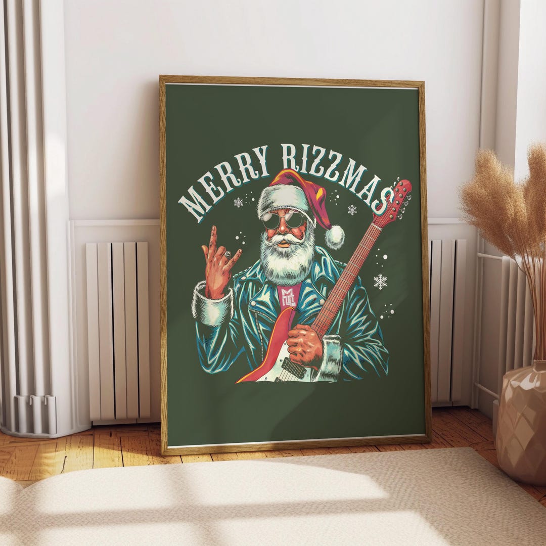 Rock N Roll Santa Merry Rizzmas Poster, Holiday Wall Art, Christmas ...