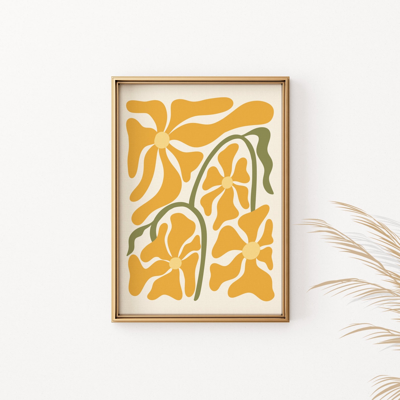 Modern Abstract Floral Wall Art, Yellow and Green Flower Art Print ...
