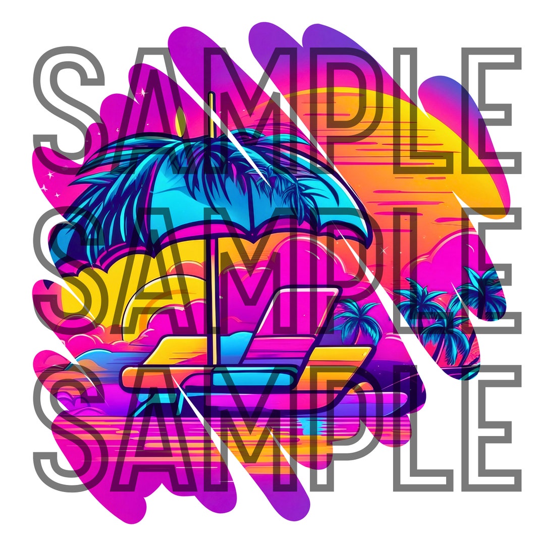 Neon Miami Vibes Graphic - Pink, Yellow, Blue - Palm Tree and Beach ...