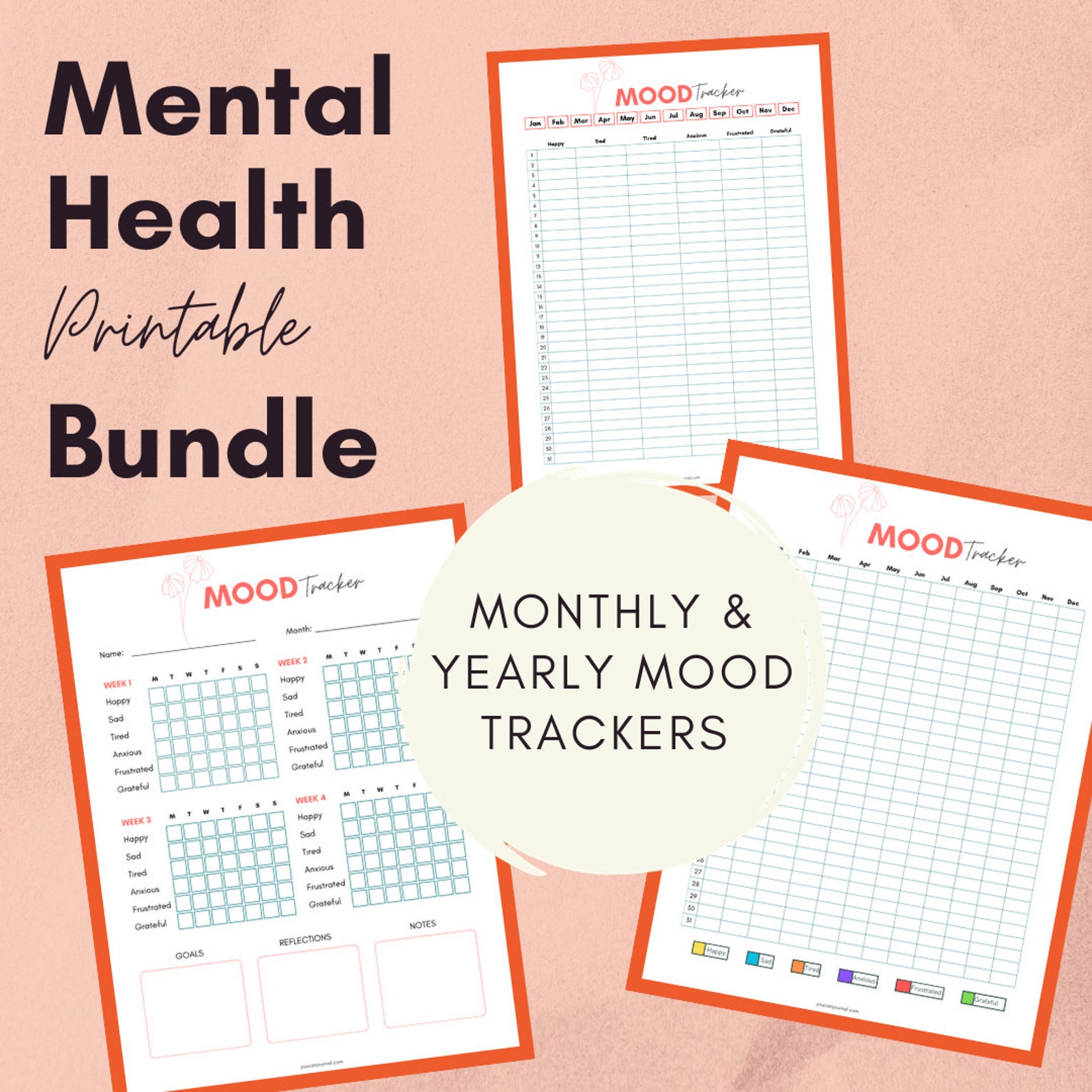 Mental Health Journal Digital - Printable Mood Trackers, Habit Trackers ...