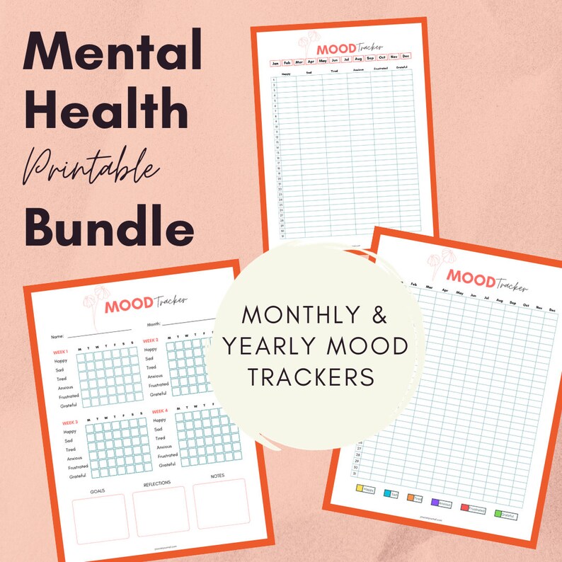 Mental Health Journal Digital - Printable Mood Trackers, Habit Trackers ...