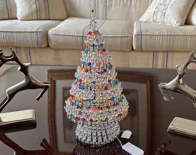 Vintage-style Bead & Safety Pin Holiday Tree 12.5” W/ Multicolor LED ...