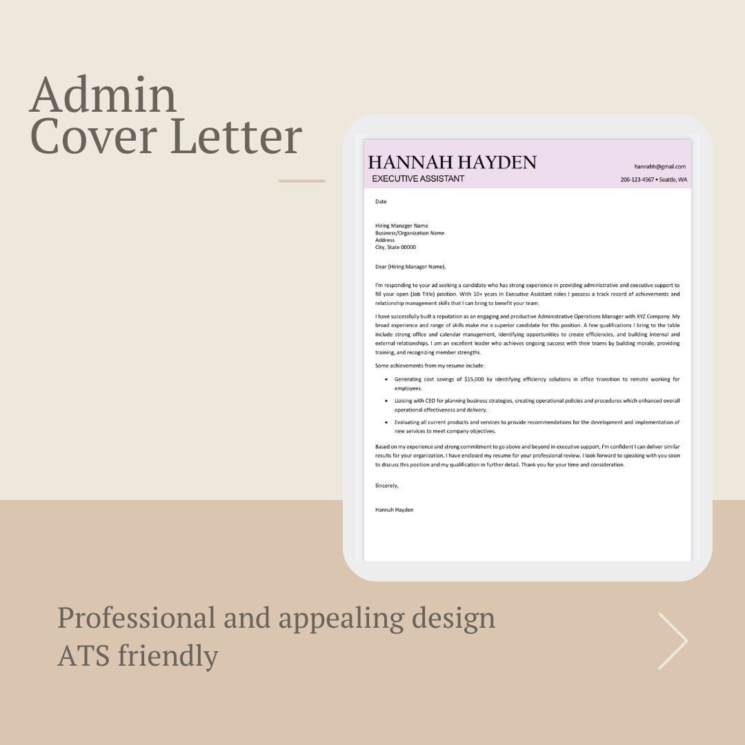 Administrative Cover Letter Template Admin Assistant Executive ...